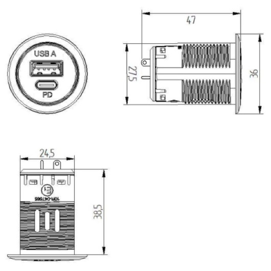 Prise USB encastrable EM USB-SE | USB-A + USB-C sans LED Energie Mobile