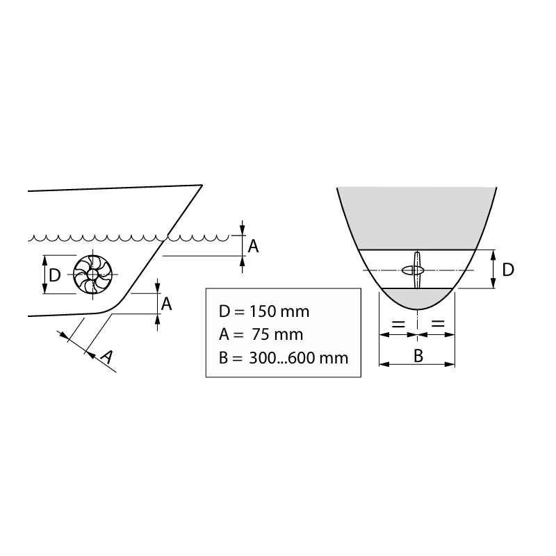 Propulseur d'étrave conventionnel BOW5512 12V 55 Kg 150 mm Vetus ...