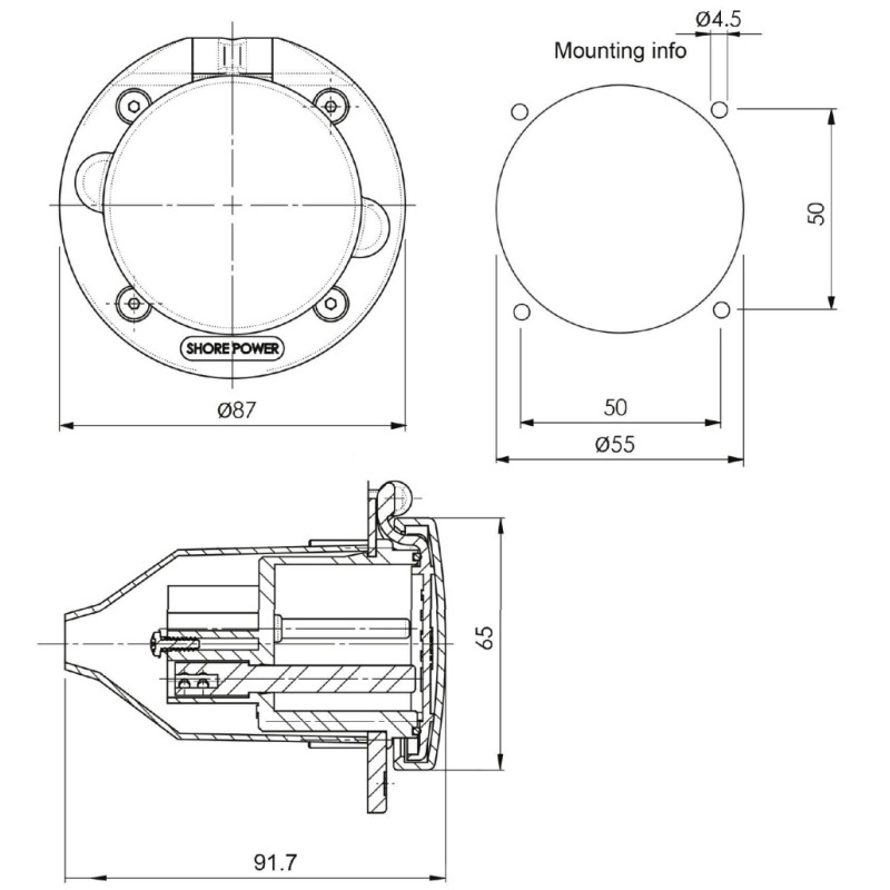 Socle AC 16 A inox | Connexion extérieure 230 V pour van, fourgon et ...