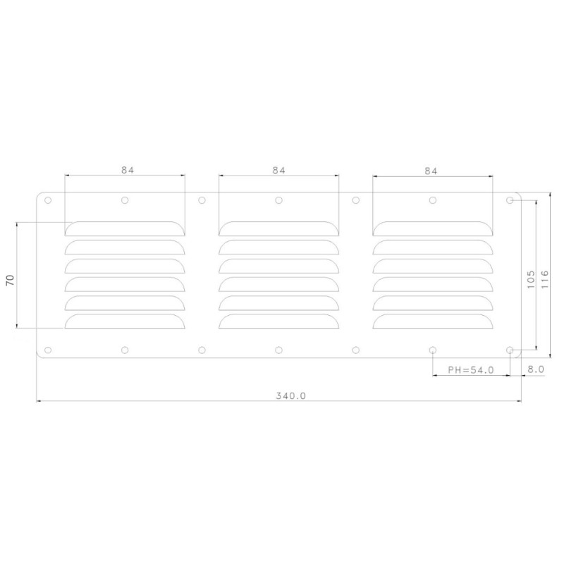 Grille de ventilation inox 340 x 116 mm VASP – SEAWORLD