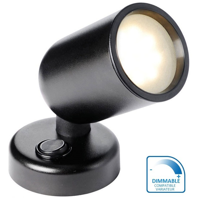 Spot applique noir 12V LED Batsystem | Liseuse éclairage carré ou ...