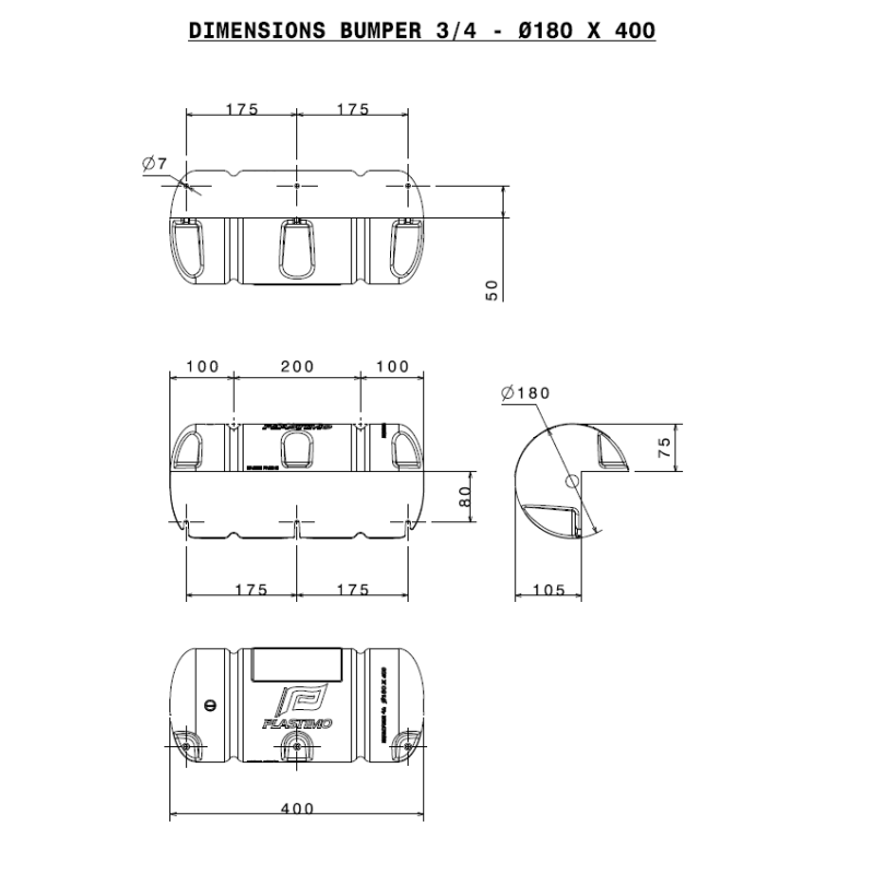 Bumper 3/4 ø 18 x 40 cm gonflé PLASTIMO - défense de ponton pour bateau ...