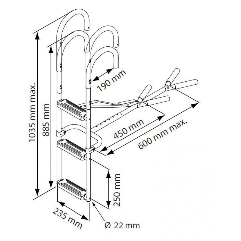 Echelle d'étrave 3 marches NUOVA RADE - Echelle de bain pour bateau ...