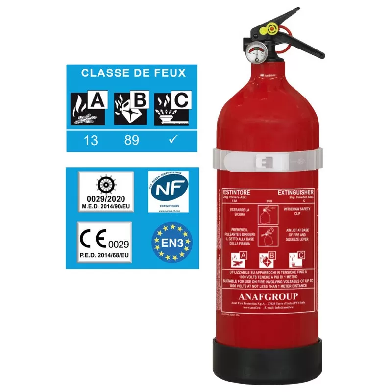 Extincteur poudre ABC 2 Kg, support et manomètre Anaf pour bateau et ...