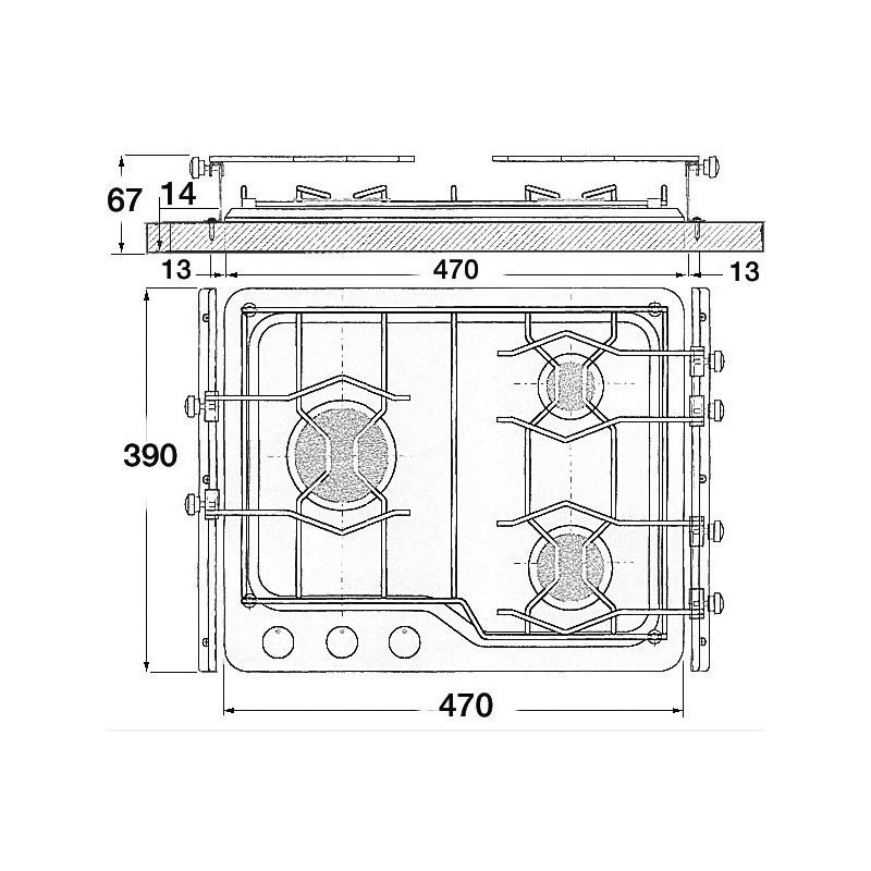 Réchaud gaz 3 feux encastré TECHIMPEX SEAFARER inox bateau camping-car