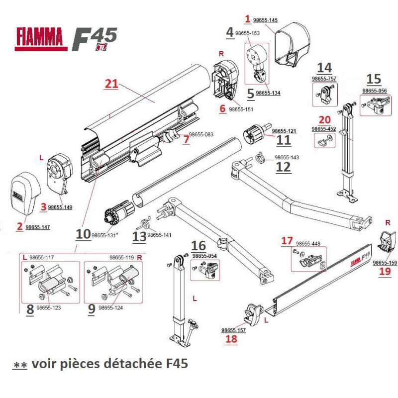 Accessoire camping-car pièces détachées Store manivelle FIAMMA F45 Ti