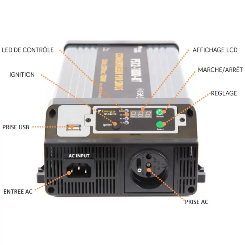 Convertisseur de tension 12/230V avec veille et sélecteur de source ...