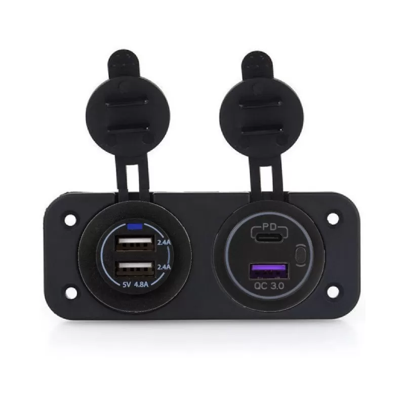 EM chargeur 4 prises USB type QC 3.0 et Type C PD alimentation 12V bateau et camping-car - H2R ...