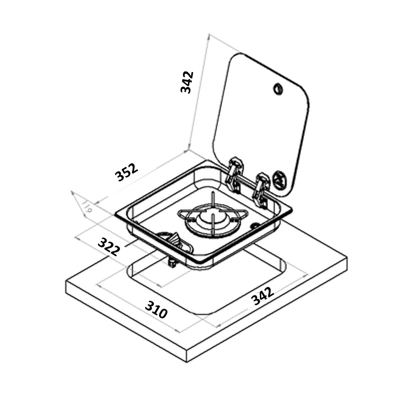 Réchaud 1 feu Carbest | Cuisinière à gaz 322 x 352 mm pour van et ...