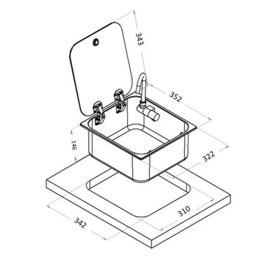 Evier inox CARBEST avec couvercle et robinet 322 x 352 mm pour van ...