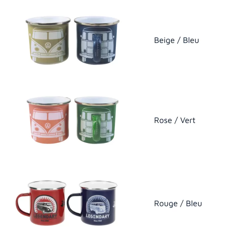 Set 2 tasses émaillées Combi VW COLLECTION - Mugs en acier pour le ...