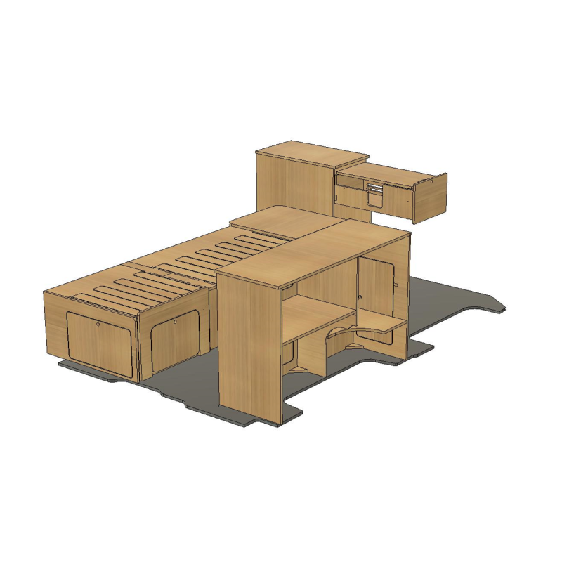 Kit meuble bois complet intérieur VW T5/T6 | aménagement à monter pour ...