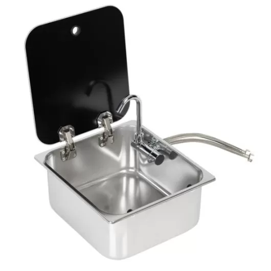 Evier inox CARBEST avec couvercle et robinet 322 x 352 mm pour van ...