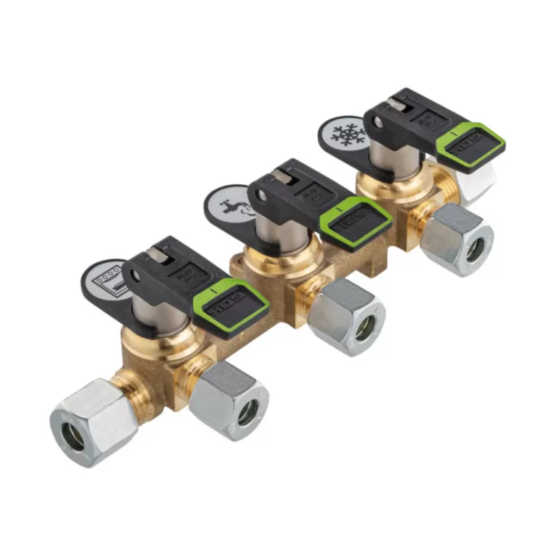 Vanne gaz à levier bicolore 3 voies GOK - Accessoire raccordement gaz ...