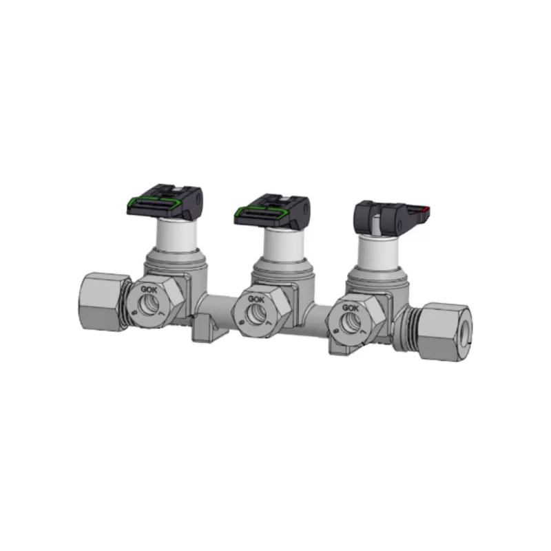 Vanne gaz à levier bicolore 3 voies GOK - Accessoire raccordement gaz ...