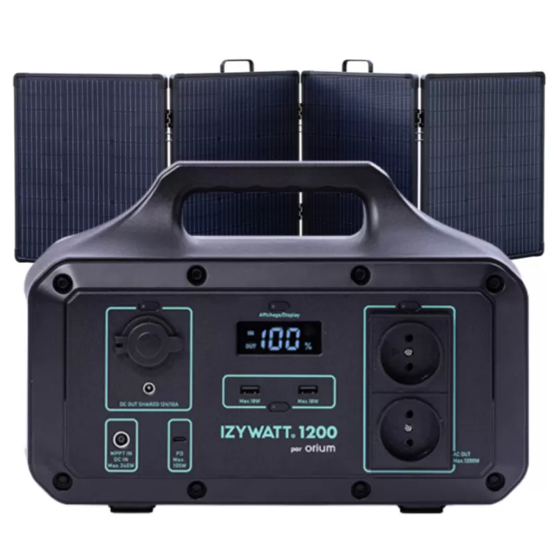 Pack énergie nomade ORIUM IZYWATT 1200 + Panneau solaire pliant rigide 200W pour bivouac ...