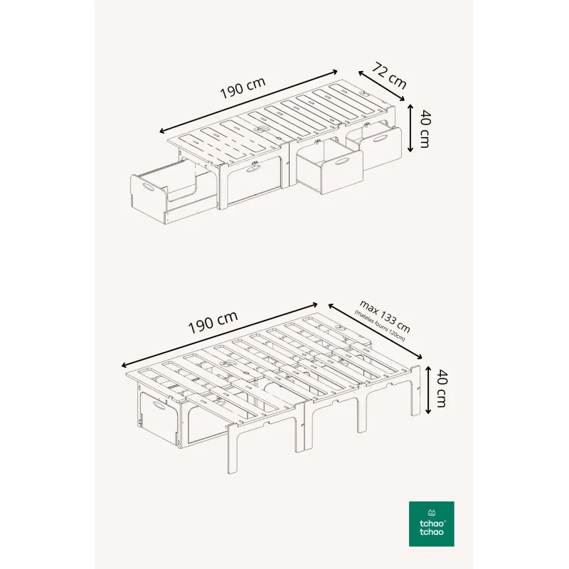 Lit peigne 120 cm DIY TCHAO TCHAO | Lit coulissant pour van aménagé et ...